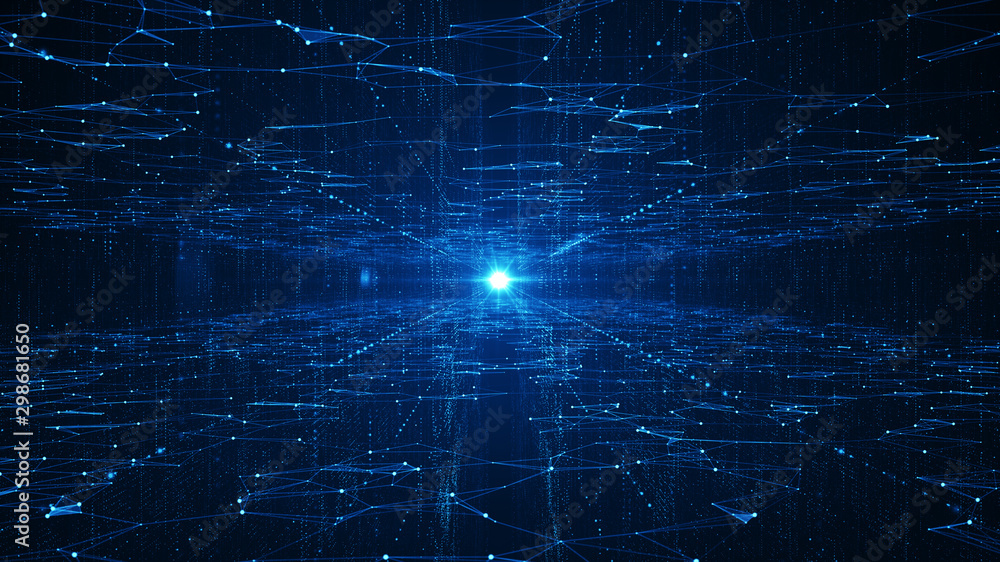 Abstract technology big data background concept. Motion of digital data ...