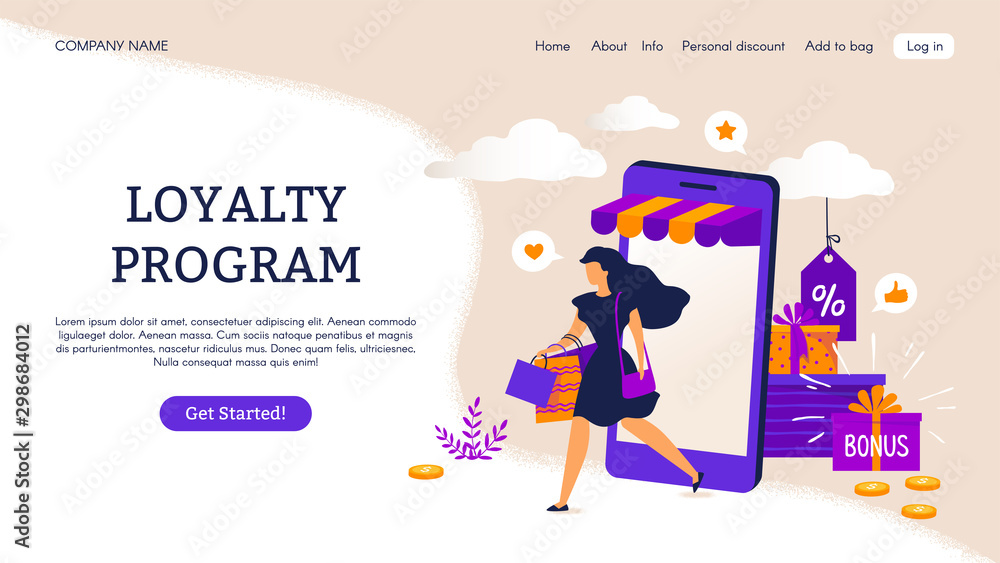 Reward program landing page. E-commerce concept with cartoon people ...