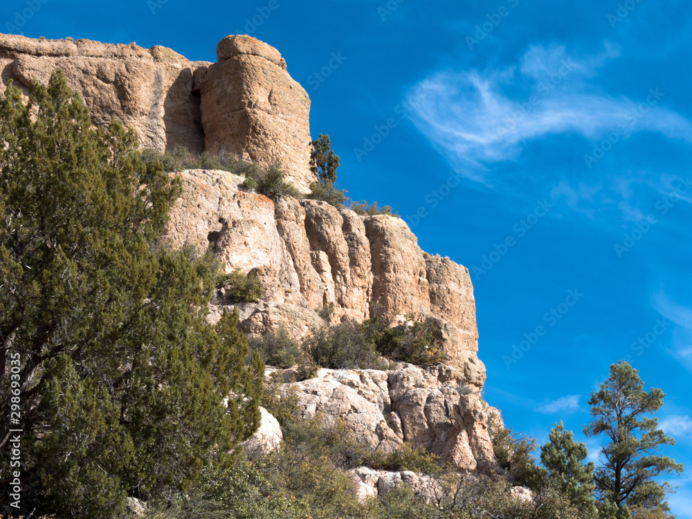 Tall monoliths tower over a pinyon-juniper woodland at Beaver Dam State ...