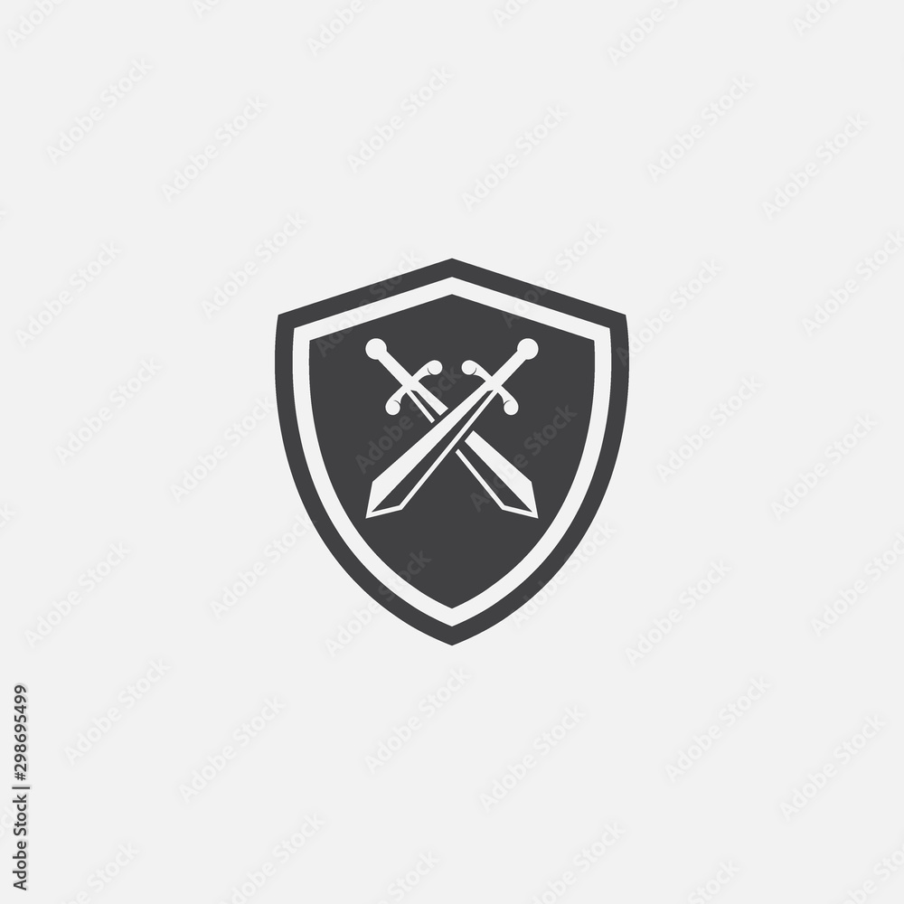 vector shield and crossed swords icon, flat design swords and shield ...
