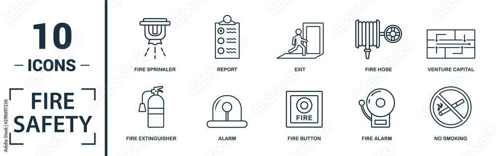 Fire Safety icon set. Include creative elements smoke detector, fire ...