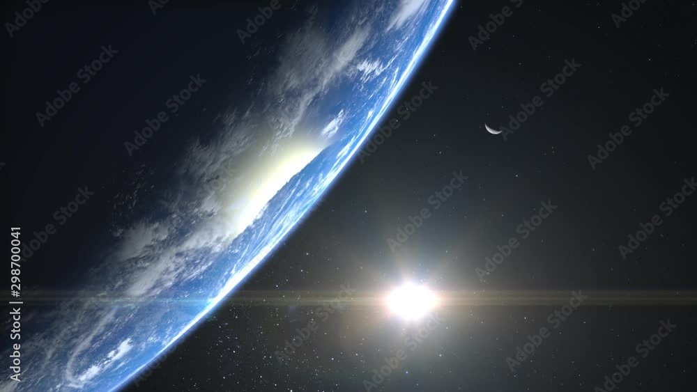Earth and moon. View from space. The camera rotates and approaches ...
