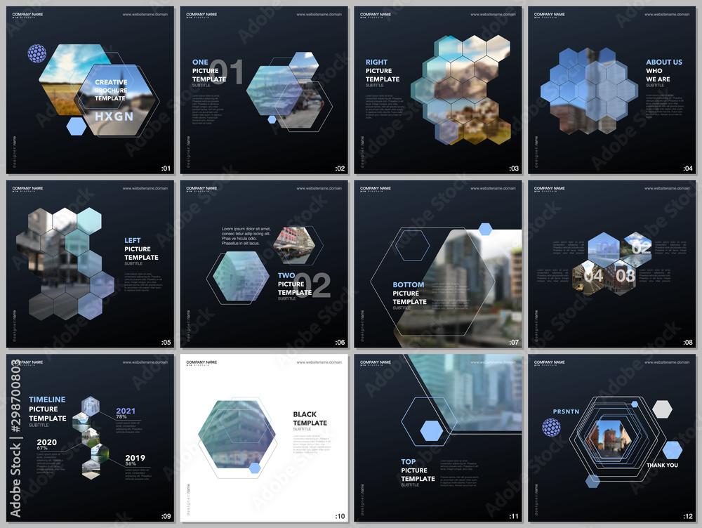 Minimal brochure templates with colorful hexagons, hexagonal shapes ...