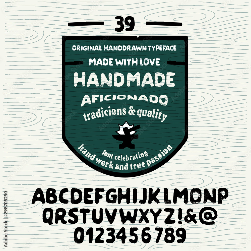 Hand drawn advertising font.Vintage anvil, icon, blacksmith tools ...