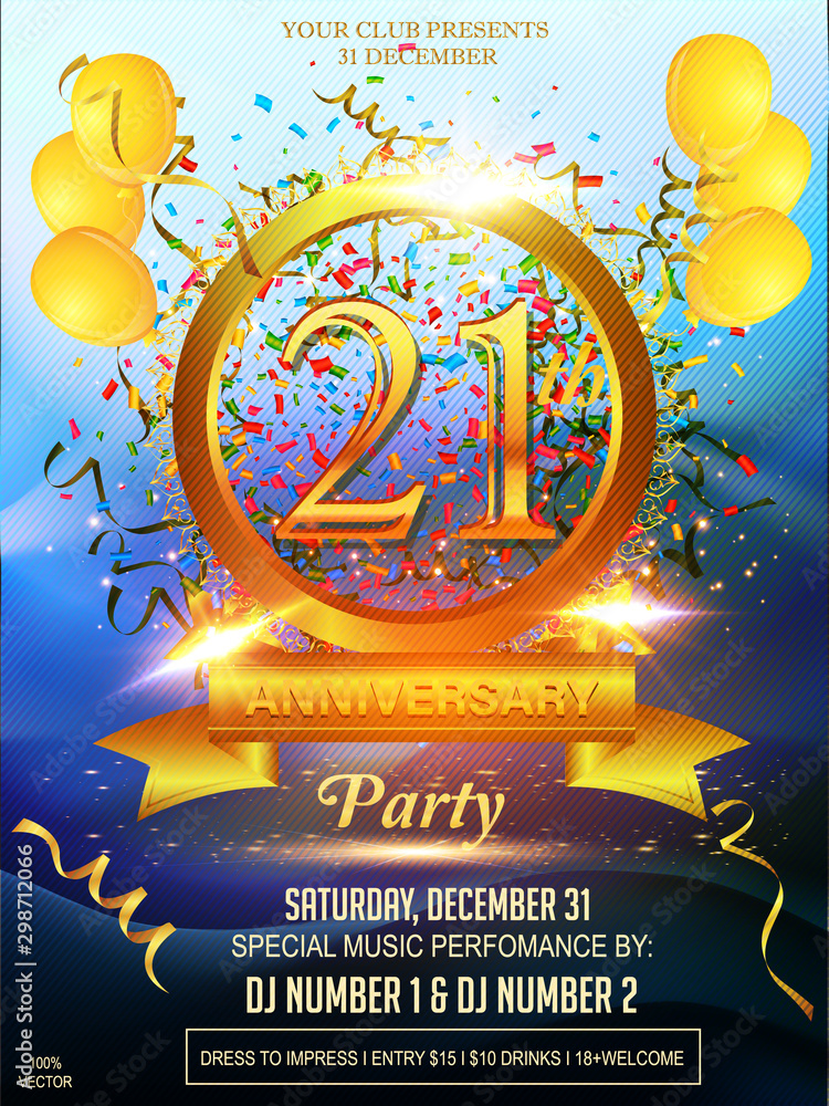 Luxury 21th-anniversary Award Logo Vector Design. Gold shapes, ribbon ...