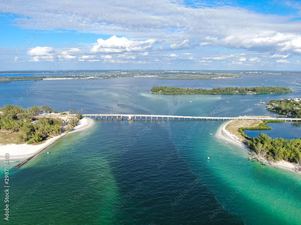 Aerial view of bridge between Anna Maria Island and Longboat key ...
