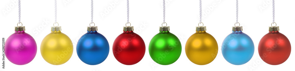 Christmas balls baubles decoration color colors in a row isolated Stock ...