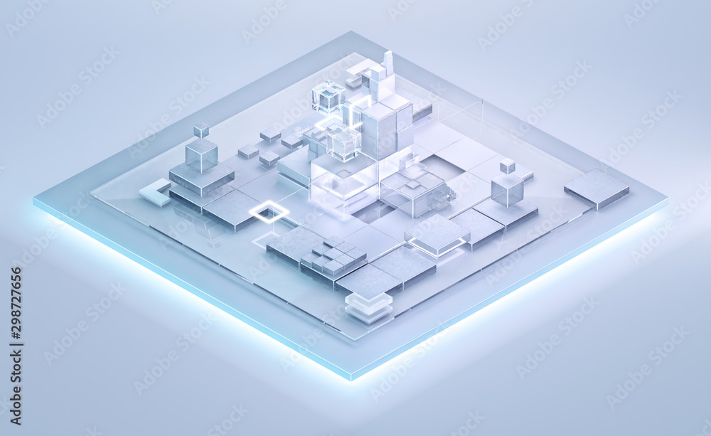 Abstract isometric user web interface design element. Digital glowing ...