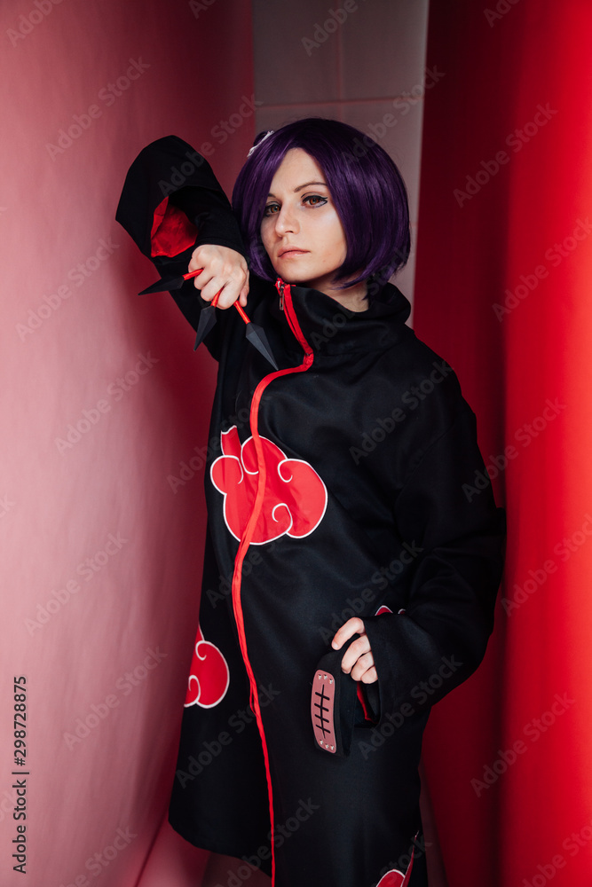 Girl anime with purple hair Japan Cosplay Stock Photo | Adobe Stock