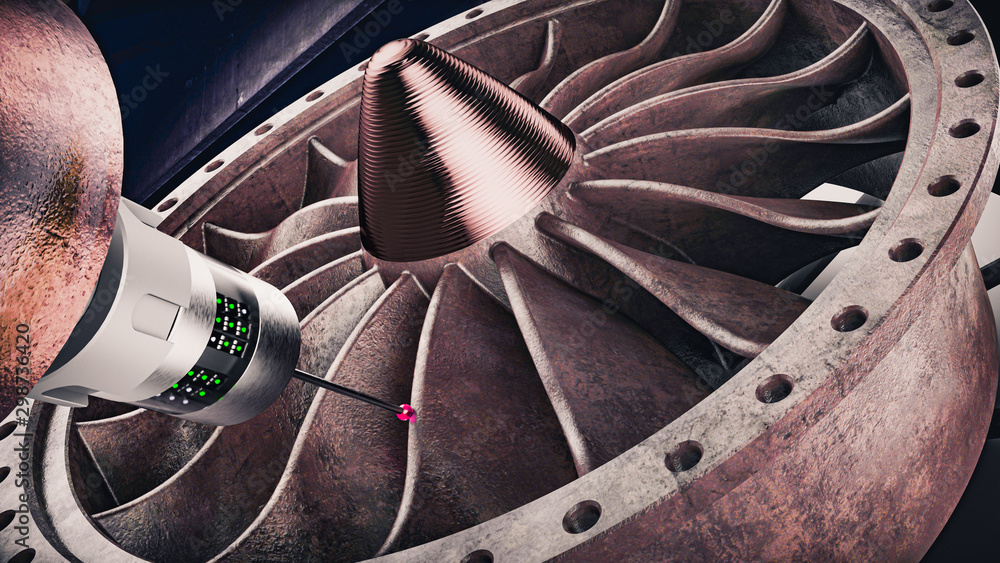 Measuring probe for measuring a turbine part sample on a CNC, CMM ...