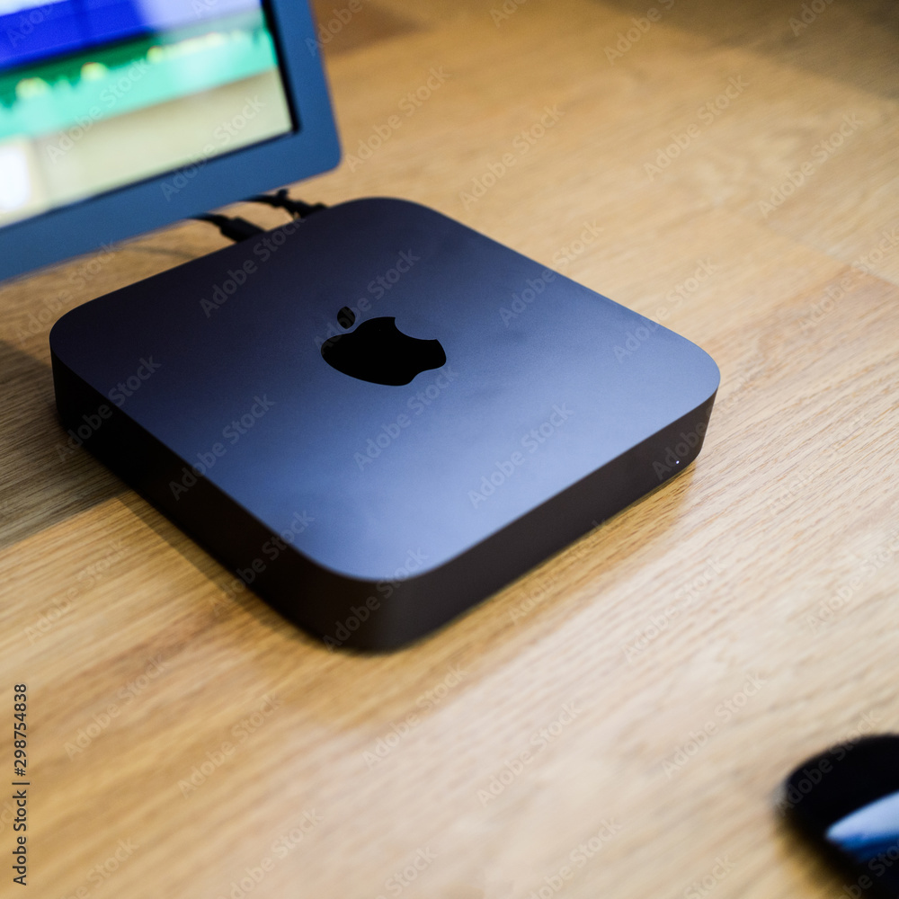 PARIS, FRANCE - NOV 7, 2018: Side view of the new space gray Apple Mac ...