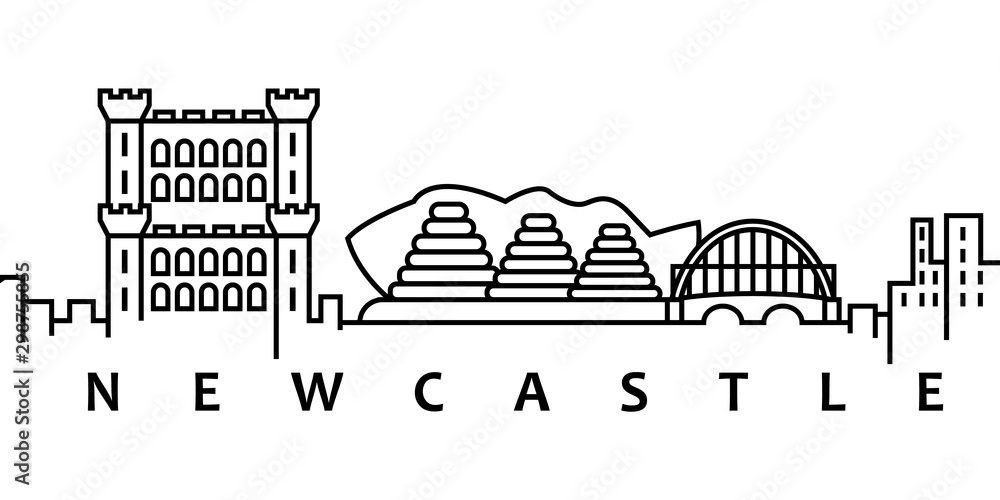 Newcastle cityscape illustration. Simple line, outline vector of city ...