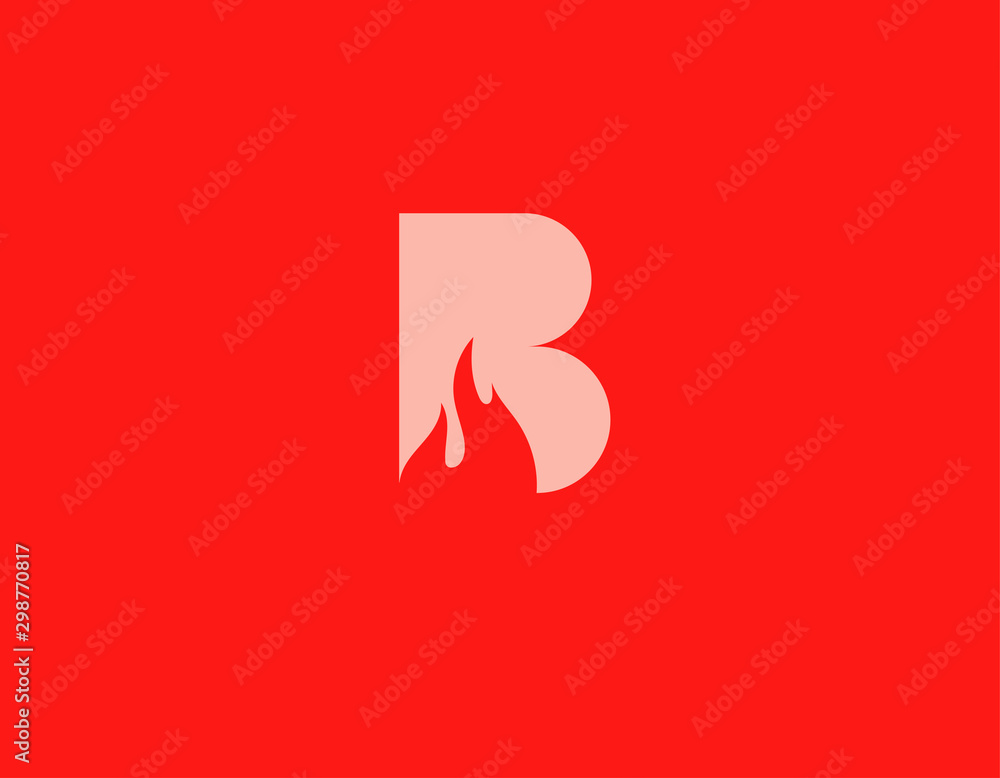 Geometric creative logo icon letter B and inside fire flame on a red ...