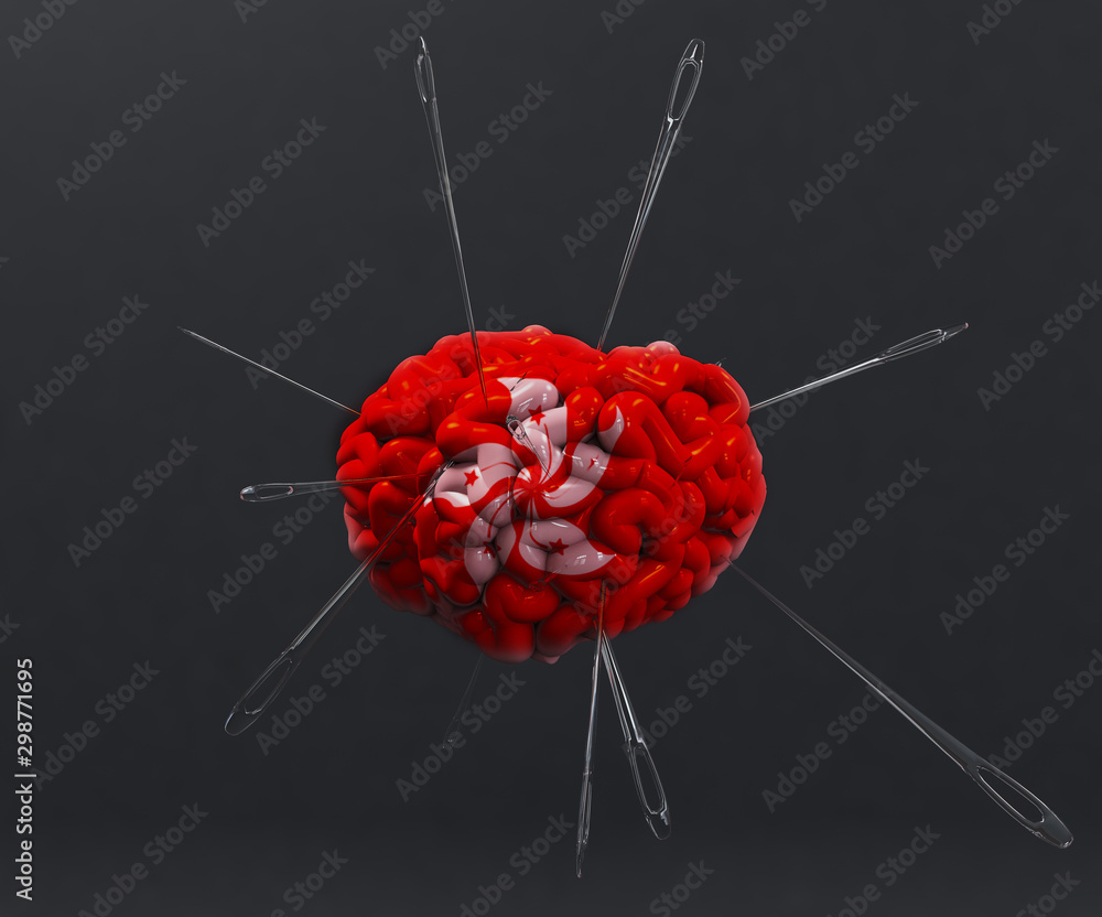 Brain was pierced by a needle showing pain. illustration. 3d rendering ...