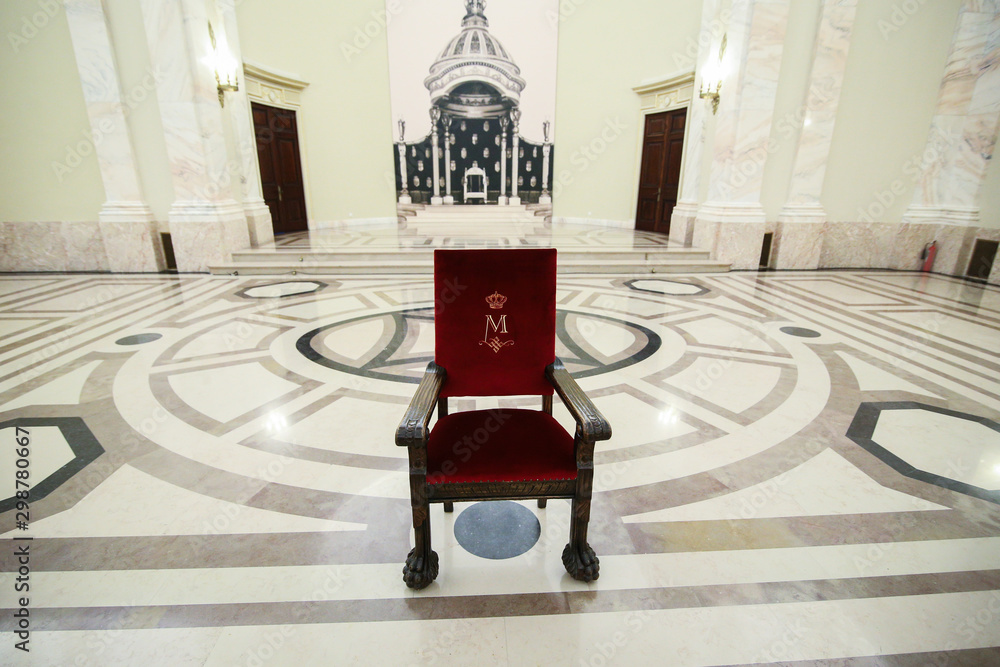 Royal throne in the Throne Hall of the Royal Palace of Stock Photo ...