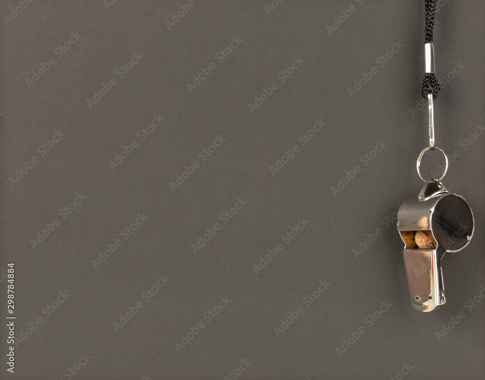 Poster Soccer sports referee chrome whistle on empty blackboard ...