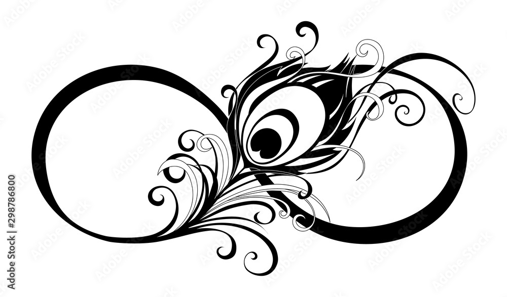 Infinity symbol with peacock feather Stock Illustration | Adobe Stock