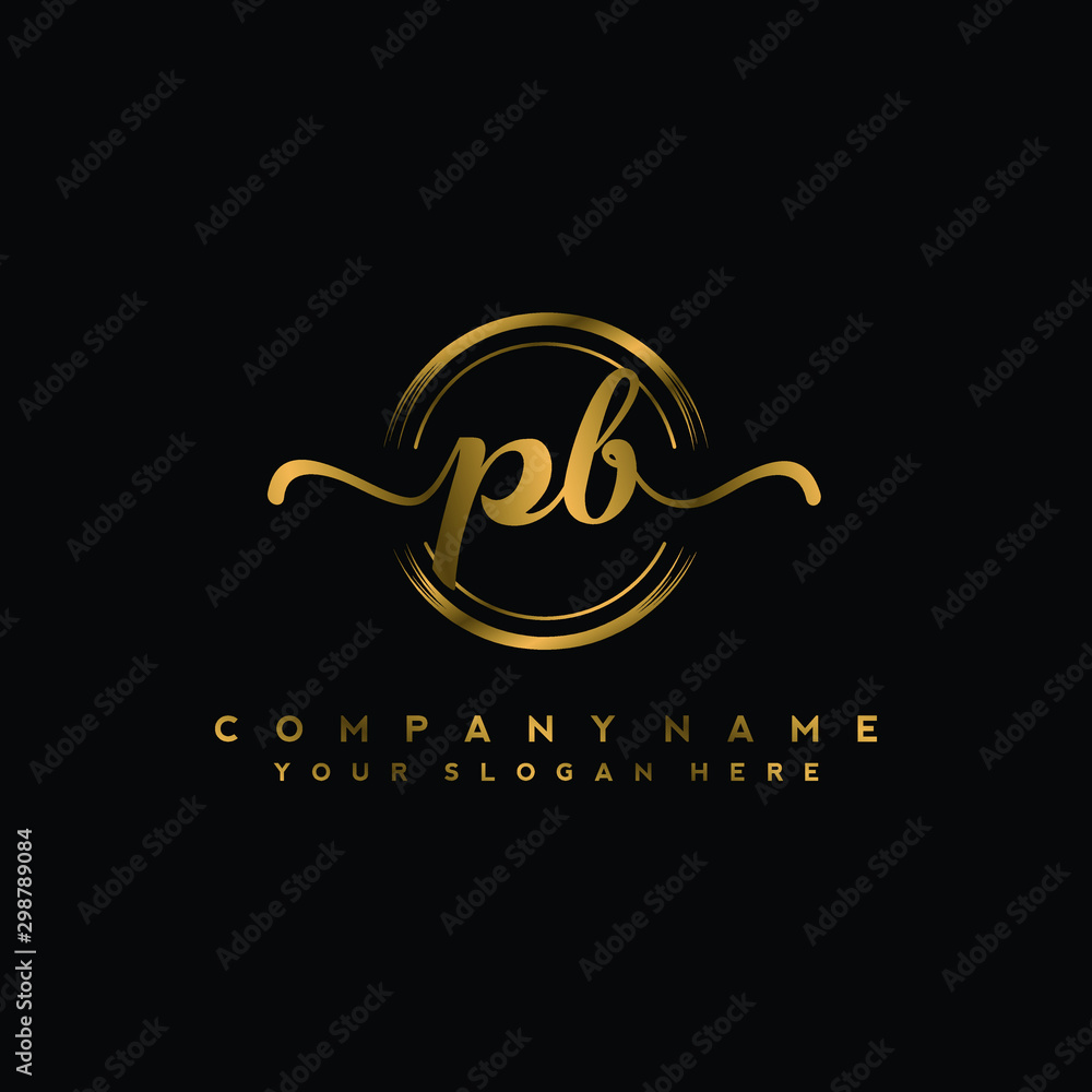 PB Initial handwriting logo design with golden brush circle. Logo for ...