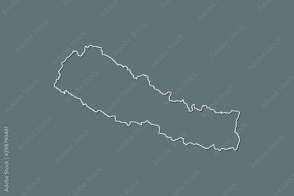 Nepal vector map with single border line boundary using white color on ...