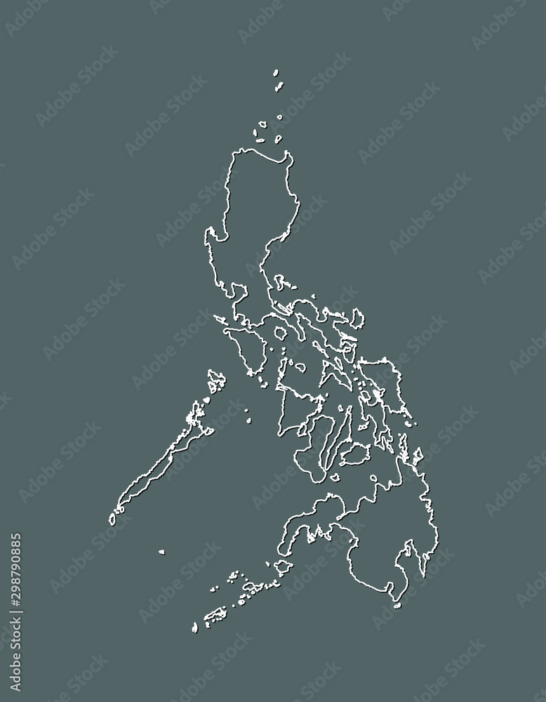 Philippines vector map with single border line boundary using white ...