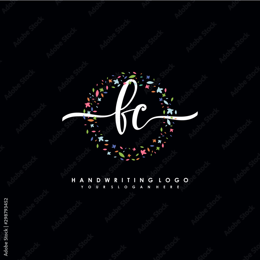 FC initials handwritten logo with flower templates surround the letters ...