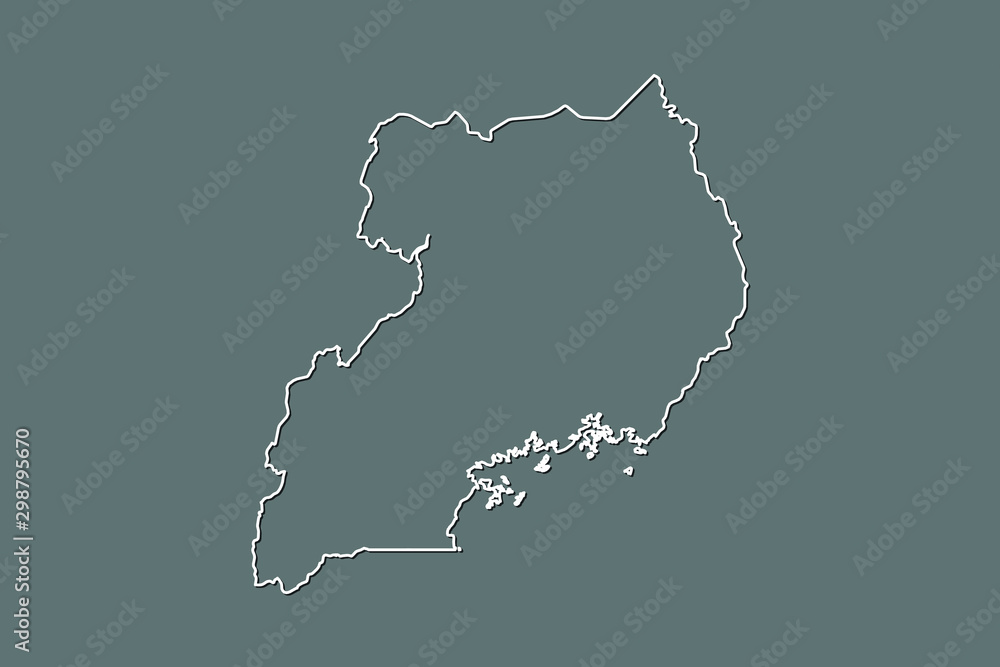 Uganda vector map with single border line boundary using white color on ...