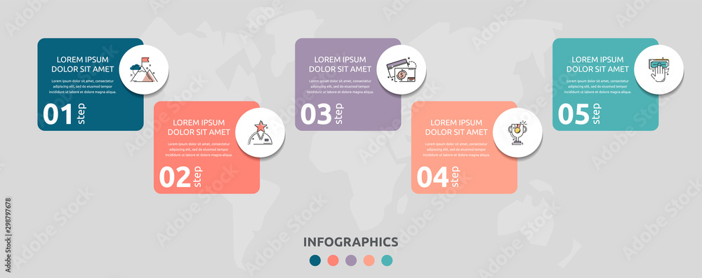Vector infographic flat template rectangle for five diagrams, graph ...