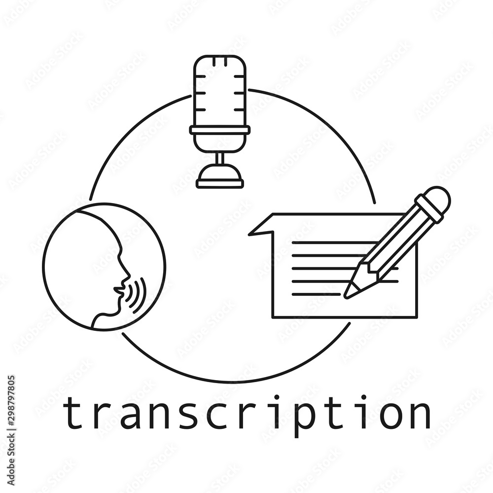 Transcription concept. Outline thin line flat illustration. Isolated on ...