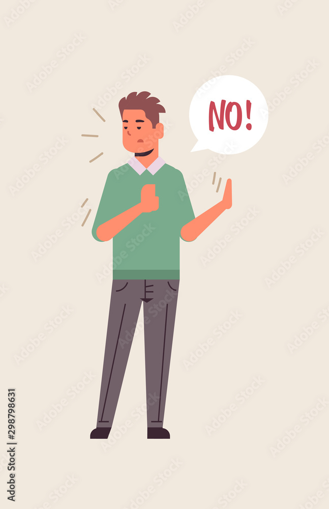 angry unhappy man saying NO speech balloon with NO scream exclamation ...