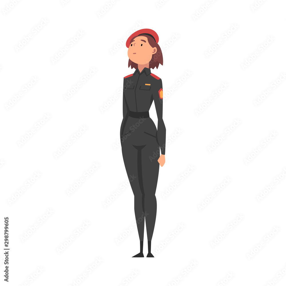 Young Woman Officer in Black Uniform, Professional Military Female ...