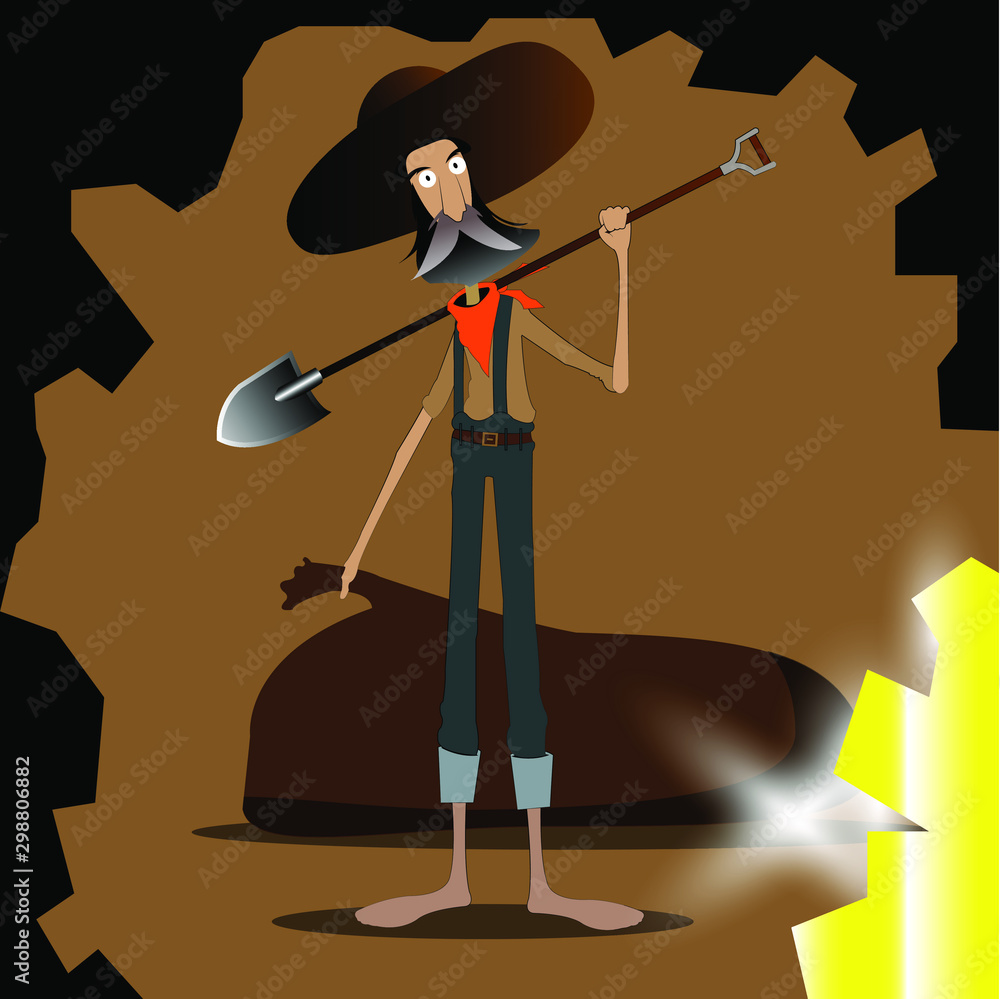 old man worker digging and mining for gold in an underground tunnel ...