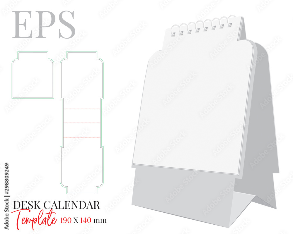 Desk Calendar template, vector with die cut / laser cut lines. White ...
