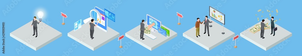 Idea implementation. Business development strategy. Isometric ...