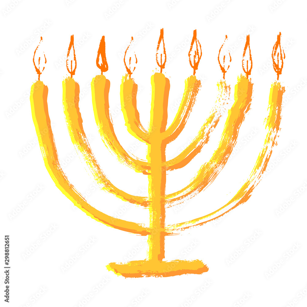 Beautiful menorah candlestick with candle and flame. Vector ...