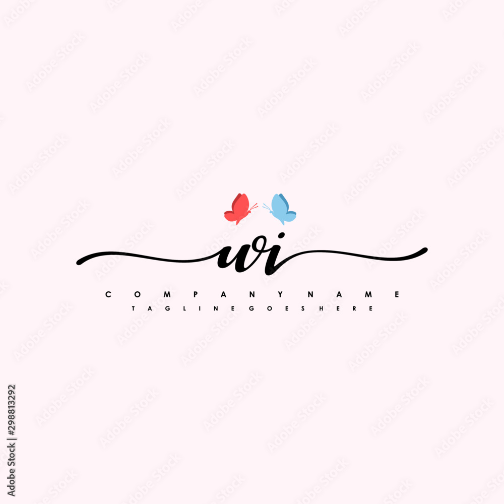 Initial WI with a butterfly on the handwriting Logo vector. Letter Logo ...