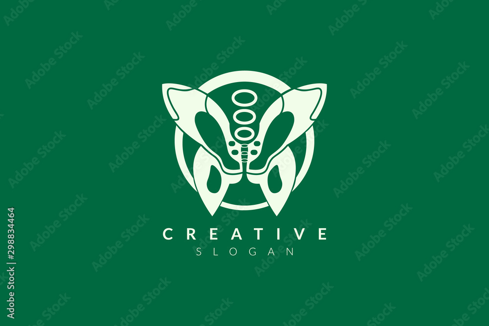 Logo design of the pelvis with a butterfly shape. Minimalist and modern ...