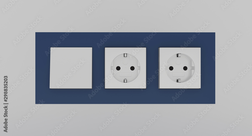 Dark plastic switched double socket. Light switch and power socket ...
