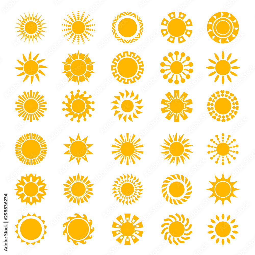 Sun icons. Sunrise creativity sunny circle shapes logo sunset stylized ...