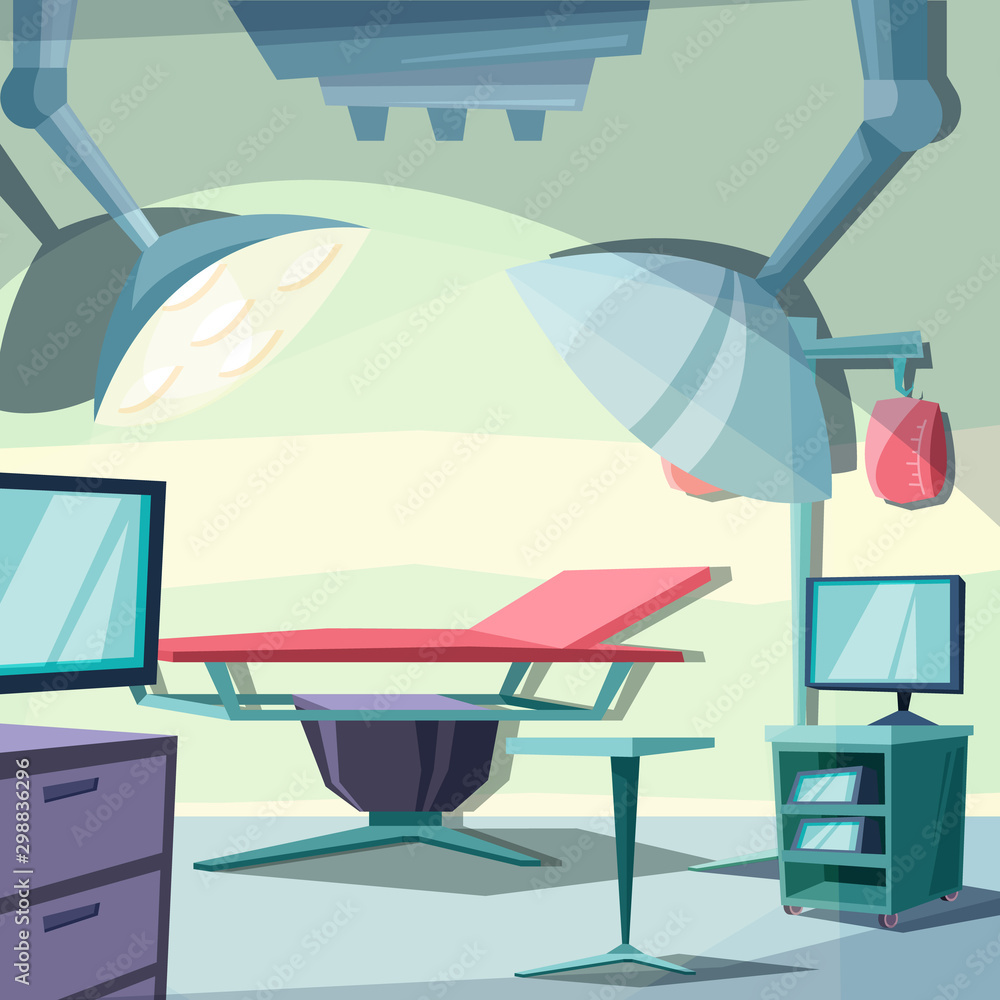 Surgery room. Emergency clinic hospital interior operating table vector ...