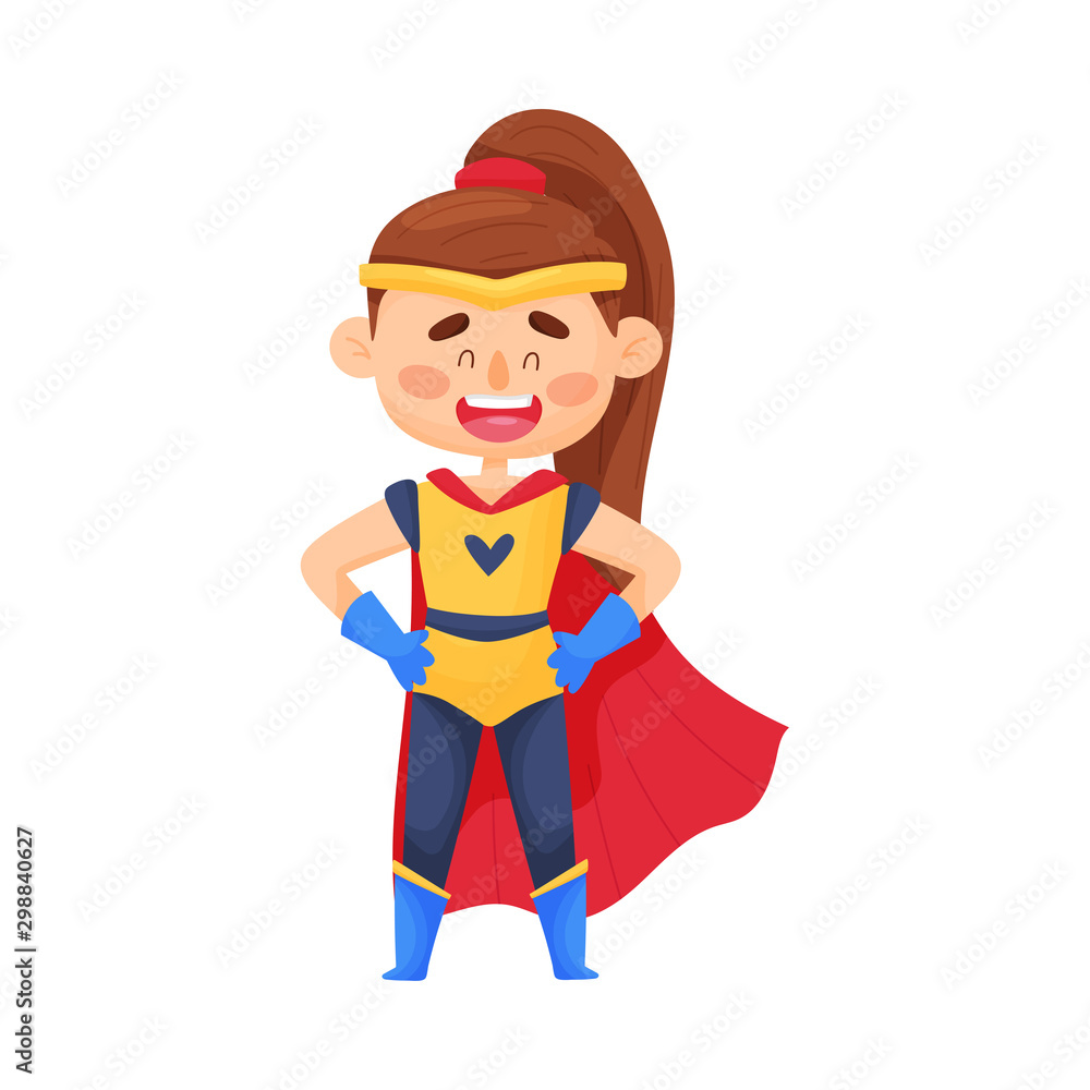 Little Girl In Superwoman Suit And Mask Vector Illustration Cartoon ...