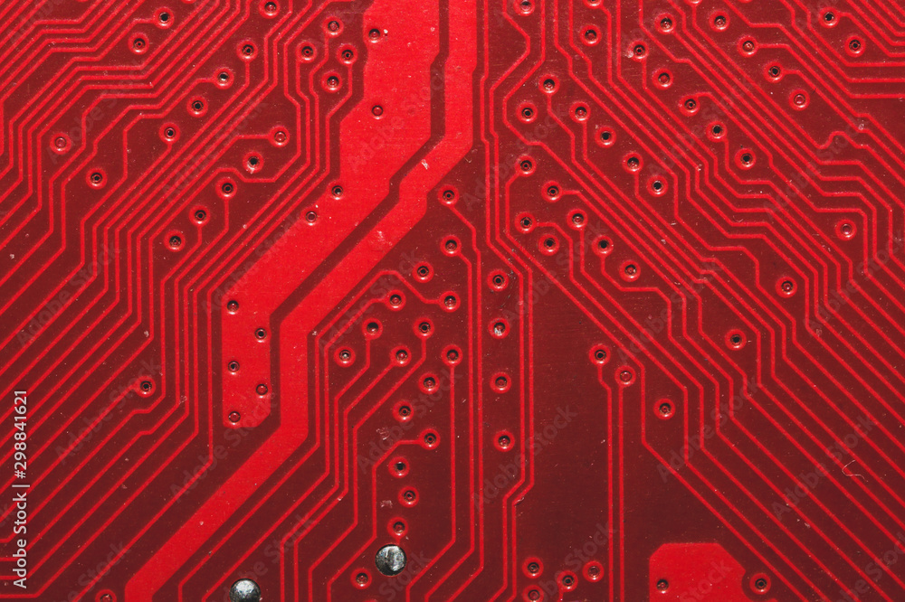 Spoiled motherboard close up. circuit board with dust and defects ...
