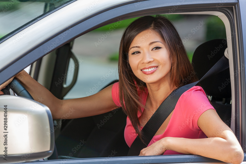 Chinese Asian American Girl Young Woman Driving Car Stock Photo | Adobe ...