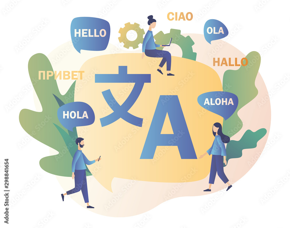 Translation concept. Online translator. Modern flat cartoon style ...
