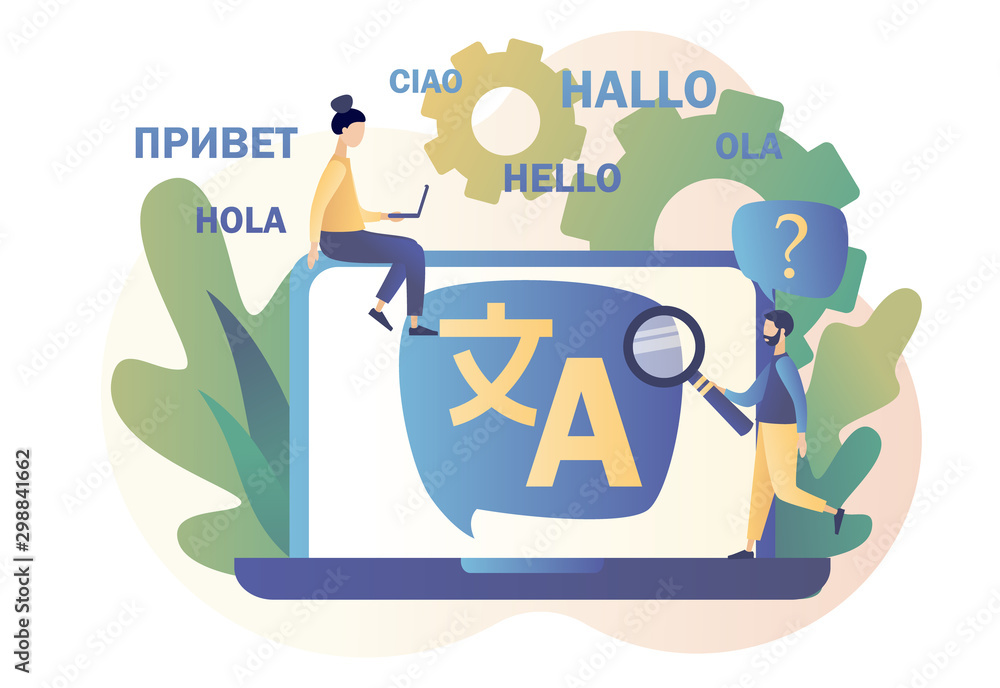 Translation concept. Online translator. Modern flat cartoon style ...