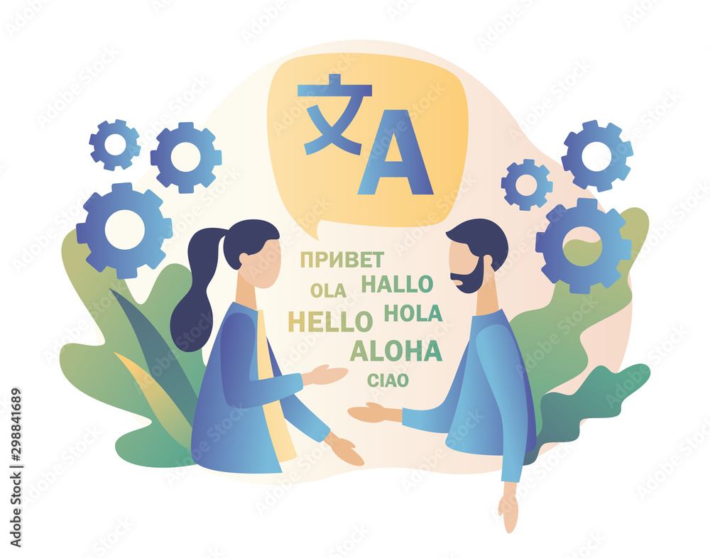 Translation concept. Online translator. Modern flat cartoon style ...