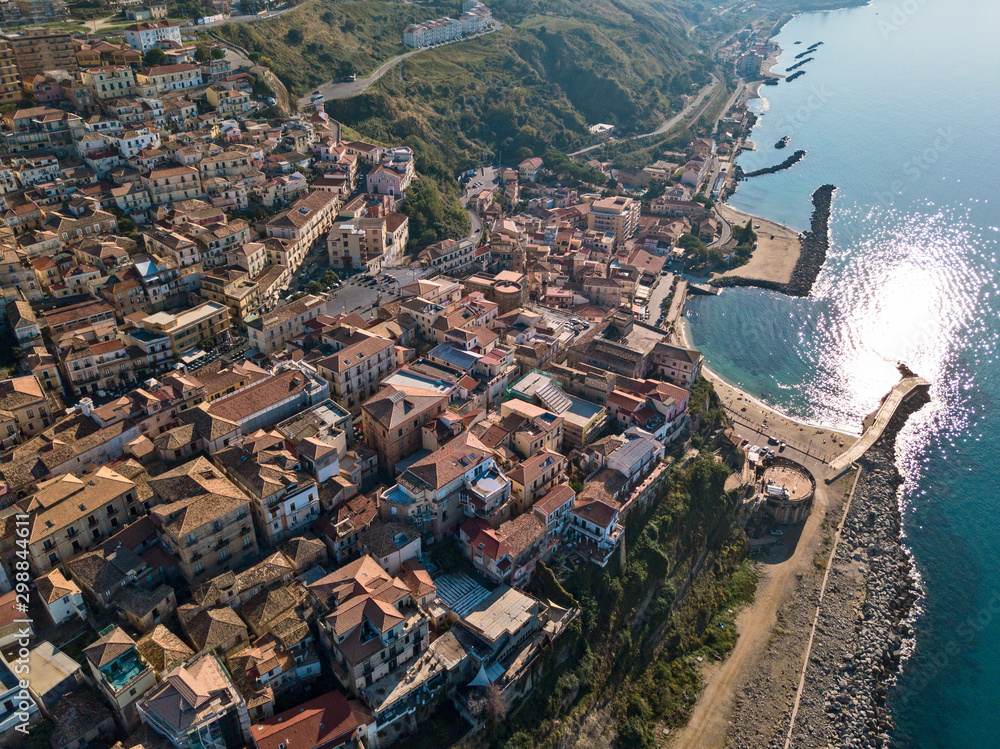 Aerial view of Pizzo Calabro, pier, castle, Calabria, tourism Italy ...