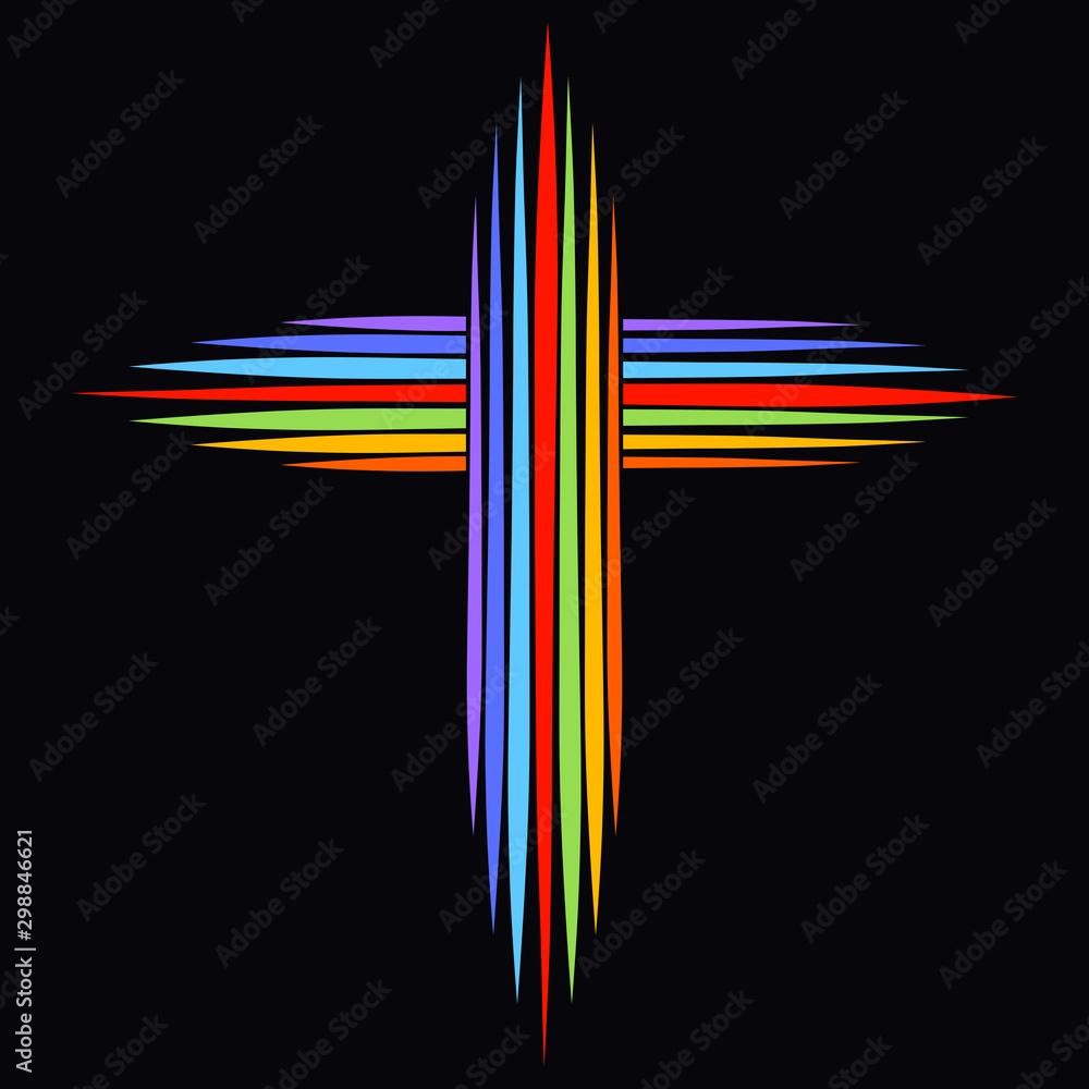Christian rainbow cross made of lines on a black background Stock ...