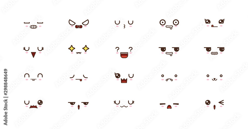 Kawaii cute faces smile emoticons. Japanese emoji Stock Vector | Adobe ...