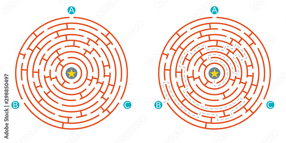 Labyrinth maze game. Circle puzzle. Find exit or right way challenge ...
