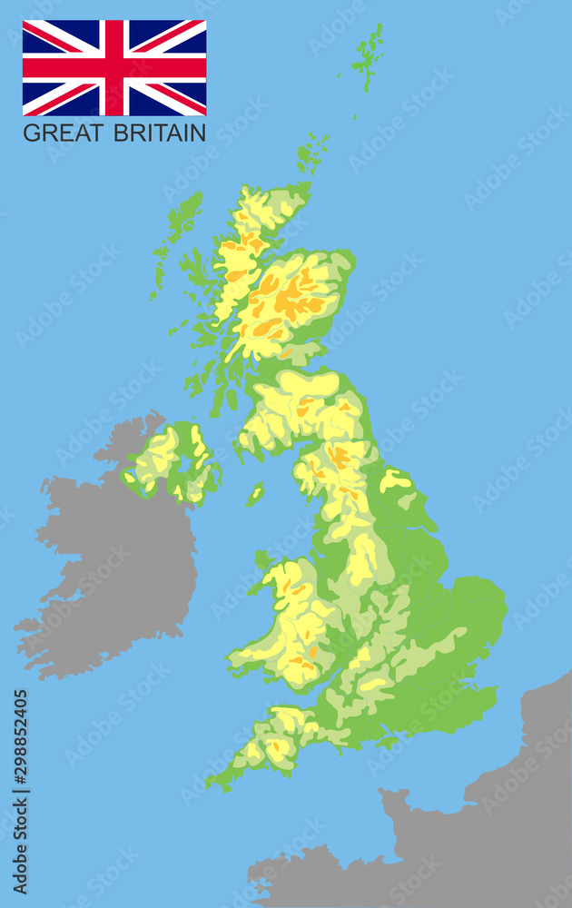 United Kingdom. Great Britan bordered by Ireland and France. Detailed ...